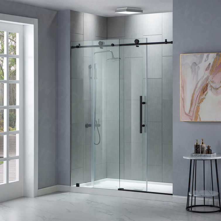Woodbridge 76 H Single Sliding Frameless Shower Door With Clear Glass